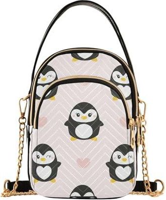 Mnsruu Sac à bandoulière pour femme - Motif pingouin rose - Petit sac à bandoulière avec sangle réglable