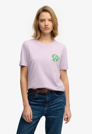 Superdry T-Shirt SUPERDRY SD&CO NEON RELAXED TEE, Damen, Gr. XL, parma violet lila, Single Jersey, Obermaterial: 100% Baumwolle, bedruckt, relaxed fit normal, 