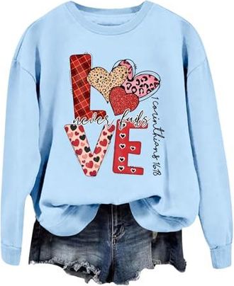 Generic Pull sans capuche imprim&eacute; coeur pour la Saint-Valentin 2026, bleu clair, XXL