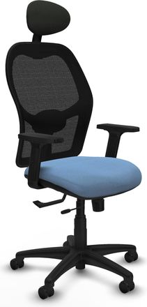 Piqueras y Crespo B&uuml;rostuhl mit 2D-Armen, h&ouml;henverstellbare Lendenwirbelst&uuml;tze und festes Kopfteil, ausgestattet mit Syncro/Traslack und Schneideschaum, Schwarz/Himmelb