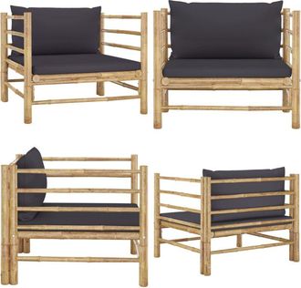 vidaXL Gartensofa mit Dunkelgrauen Kissen Bambus - Gartensofa - Bambusgartenm&ouml;bel - Lounge M&ouml;bel - Outdoor Sofa - Balkonm&ouml;bel - Home & Living