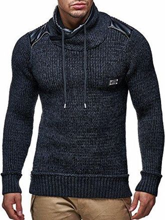 LEIF NELSON LN7040 Pull &agrave; capuche pour homme Coupe ajust&eacute;e Pull &agrave; capuche Pull &agrave; manches longues en tricot Pull dhiver, Noir, M