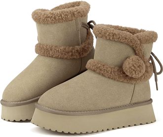 Mishansha Winterschuhe Damen Winterstiefel Gef&uuml;ttert Plateau Boots Warm Stiefeletten Schneestiefel Rutschfeste Hellbraun 37 EU