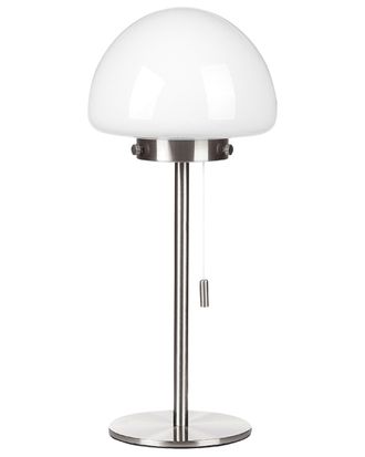 Beliani Minimalistische Tischleuchte mit Zugschalter Lampenschirm aus Glas mit Metallsockel Silber Moruga