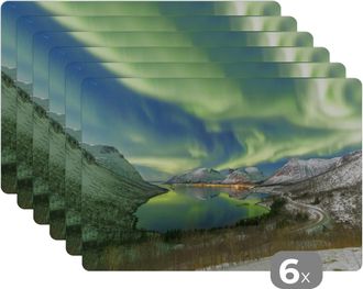 MuchoWow Placemats Platzdeckchen Platzset Tischset 6-teilig Tischdeko Untersetzer 45x30 cm Nordlichter - Fjord - Norwegen