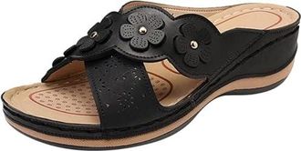Generic Sandales orthop&eacute;diques pour femme - Pantoufles d&eacute;t&eacute; confortables en cuir - Chaussures plates compens&eacute;es &agrave; bout ouvert - Respirantes - Style floral - P