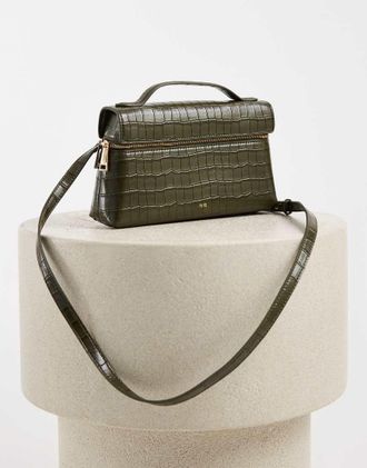 JW PEI Thea sac vanity &agrave; poign&eacute;e en vert olive effet croco