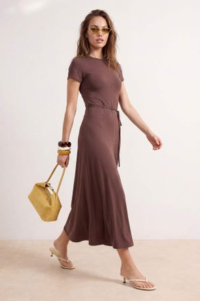 Trendyol Midi-Kleid, gerade geschnitten, kurz, einfarbig, casual - Braun