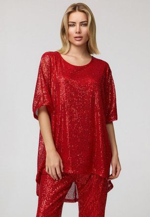 Worldclassca Paillettenshirt Worldclassca Paillettenshirt Oversize Bluse Lang mit Pailetten Party Abendmode Partymode Weihnachtsmode Hochzeitsmode Clubwear