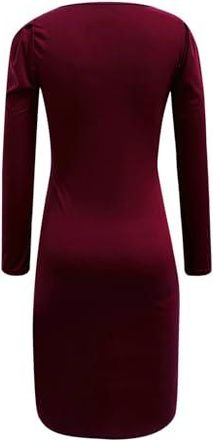 Generic Robes amincissantes 2022 pour femmes, jupe tendance, couleur unie, manches longues, col en V, longueur professionnelle, mince, &eacute;l&eacute;gante, bordeaux, XXL