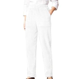 Generic Pantalon en velours côtelé pour femme, pantalon élastique taille haute à jambe droite, pantalon décontracté ample et confortable avec poches, blanc, 3
