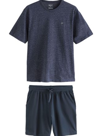 Next Herren Standard Jersey-Schlafanzug mit Shorts aus 100% Baumwolle Navy Blue Stripe M