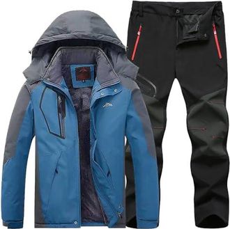 Generic Combinaison de ski pour femme et homme - 2 pièces - Vêtement de ski dextérieur - Coupe-vent - Avec capuche - Respirant - Veste softshell - Pantalon de
