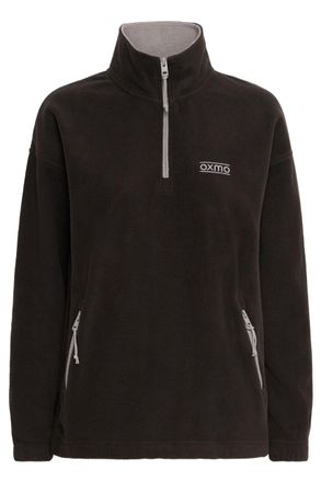 Oxmo OXMatsine Damen Pullover Fleecepullover Pulli mit Teddy-Futter Reißverschlusstaschen Troyerkragen Label-Details Loose fit, Größe:XXL, Farbe:True Black