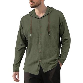 Generic DENGJIAMY Sweat &agrave; capuche en lin pour homme uni boutonn&eacute; chemise &agrave; manches longues plage vacances chemise unie d&eacute;contract&eacute;e d&eacute;t&eacute; hauts pour hommes t-s