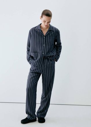 Mango Pantalon pyjama rayures bleu marine - Femme - S - MANGO