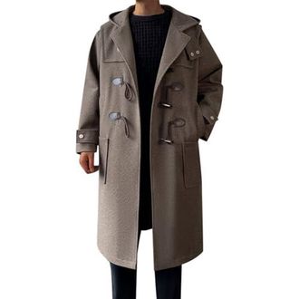 Generic Manteau Homme Hiver Chaud,Veste masculine en laine coupe-vent longue avec capuche et &eacute;paule lisse style manteau hivernal ample pour hommes sans fermet