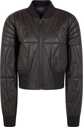 Moncler Femme, Vestes, Gris, Taille: 38 FR Geocamo Leather Bomber Jacket