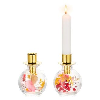 Nuptio Bougeoir Bougies &agrave; tige Bougeoirs avec fleurs s&eacute;ch&eacute;es : 2 bougeoirs en verre Bougeoirs dor&eacute;s Cadeaux de No&euml;l pour femmes D&eacute;coration de table &agrave; manger 