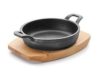 Lacor Lacor 25871 Pfanne mit Holzbehaelter Magma Durchmesser 12 cm, Gusseisen, schwarz, 17 x 12 x 6 cm