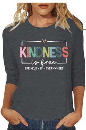 Generic T-shirt tendance pour femme &laquo; Kindness is Free &raquo; - Lettre d&eacute;t&eacute; athl&eacute;tique - D&eacute;contract&eacute; - Pour sortir - Coupe ample - Col rond - T-shirt basique migno