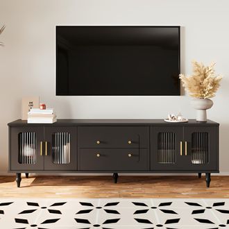 Generic Lowboard bietet Stauraum mit Glast&uuml;ren Schubladen Push Open Griff Massivholzfu&szlig; Strukturfront eignet Sich f&uuml;r Wohnzimmer Medienbereich und erm&ouml;glicht 