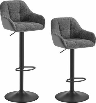 Woltu Woltu - Lot de 2 tabourets de bar r&eacute;glables en hauteur - Rev&ecirc;tement chenille et velours c&ocirc;tel&eacute; - Dossier et repose-pieds - Capacit&eacute; 150 kg - Gris