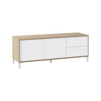 Dmora Cary TV-St&auml;nder, Sideboard f&uuml;r Fernseher mit 2 T&uuml;ren, Wohnzimmer-TV-St&auml;nder, TV-St&auml;nder, Sideboard f&uuml;r Wohnzimmer, 130x41h47 cm, Eiche und Wei&szlig;