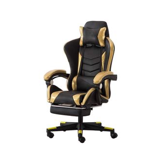 Generic Verstellbarer Gaming-B&uuml;rostuhl mit hoher R&uuml;ckenlehne, Fu&szlig;st&uuml;tze, Kopfst&uuml;tze und Lendenwirbelst&uuml;tze, Blau-Wei&szlig;