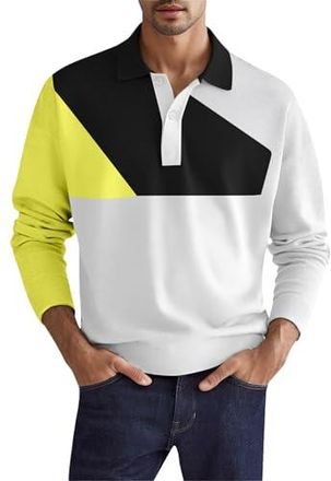 Generic Polo pour homme &agrave; manches longues - T-shirt de golf &agrave; couleurs contrast&eacute;es - Coupe ample - T-shirt de sport &agrave; col &agrave; revers - T-shirts athl&eacute;tiques conf