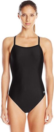 Speedo Damen Powerflex Flyback, Einfarbig, f&uuml;r Erwachsene, Teamfarben Einteiliger Badeanzug, New Black, 40