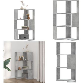 vidaXL Eck-B&uuml;cherregal 3 B&ouml;den Betongrau 50x50x102 cm Holzwerkstoff - B&uuml;cherregal - Holzwerkstoff