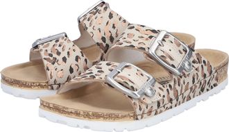 Rieker Pantolette RIEKER, Damen, Gr. 38, creme leo, Lederimitat, Schuhe Pantolette, Sommerschuh, Schlappen mit verstellbaren Schnallen, Topseller