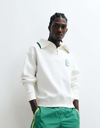 Lacoste Sweat-shirt classique style polo &agrave; col zipp&eacute; avec logo - Blanc