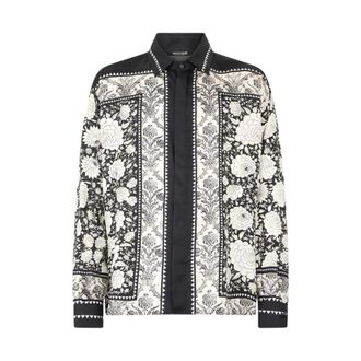 Roberto Cavalli Homme, Chemises, Noir, Taille: L Chemise en soie &agrave; imprim&eacute; floral