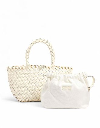 NA-KD Sac &agrave; main en cuir tress&eacute; - Blanc cass&eacute;