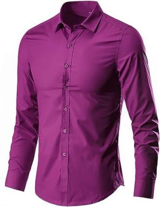 Generic Chemise d&eacute;contract&eacute;e pour homme, chemise &agrave; manches longues &agrave; col boutonn&eacute; pour homme, chemise classique, coupe r&eacute;guli&egrave;re, minimaliste, couleurs unies,