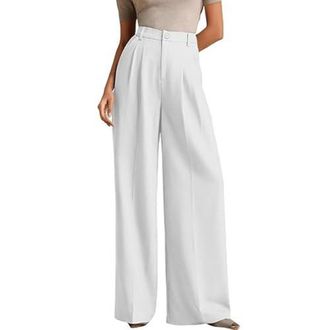 Generic Pantalon pour femme, pantalon taille haute drap&eacute; et soyeux pour femmes de plus de 50 ans, blanc, XS