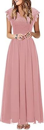 Onsoyours Robes dinvités de Mariage pour Femmes Robes de Demoiselle dhonneur en Mousseline de Soie Florales Robes de soirée balançoire Robes asymétriques C Rose