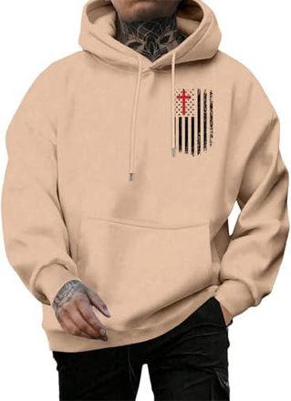 Generic Sweat &agrave; capuche chr&eacute;tien surdimensionn&eacute; pour homme, motif drapeau chr&eacute;tien avec croix | Pull &agrave; capuche pour lautomne et lhiver, kaki, 3XL