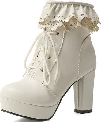 SJJH Bottines &agrave; fermeture &eacute;clair lat&eacute;rale | Bottes pour femme pour port saisonnier, talon de 9,5 cm, style cor&eacute;en, polyvalent, beige, 35 EU