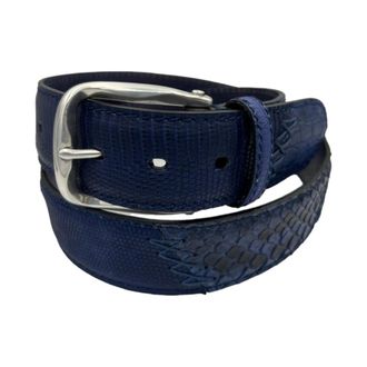 Paolo Vitale unisex, Accessoires, Bleu, Taille: 110 CM Ceinture en cuir de reptile cousue &agrave; la main