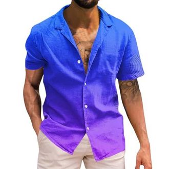 Generic Chemise boutonn&eacute;e &agrave; manches courtes pour homme, chemise tendance, col d&eacute;contract&eacute;, t-shirt &agrave; manches courtes pour homme, couleur d&eacute;grad&eacute;e, haut de f&ecirc;t