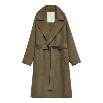 A Paper Kid Homme, Manteaux, Brun, Taille: L Cappotto Lungo Pied-De-Poule Cintura