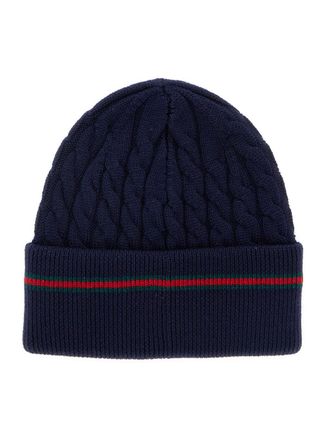 Gucci Boys Blue Beanie With Web Detail Wool Hat
