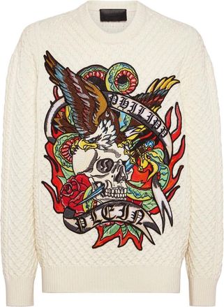 Philipp Plein Homme, Pulls, Blanc, Taille: M Pull avec imprim&eacute; graphique Tattoo