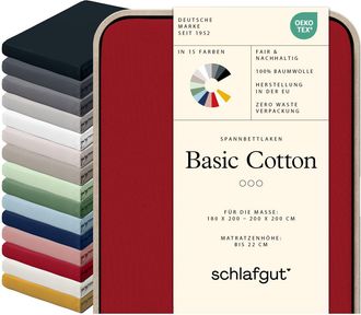 Schlafgut Basic Cotton 100% Baumwolle Made in Green by Oeko TEX Jersey Spannbetttuch (180x200-200x200, Matratzenh&ouml;he bis 22cm, Red Deep)