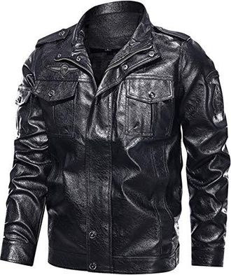 Minetom Veste en Similicuir pour Hommes Blouson de Motard Manche Longue Multi Poches Automne Hiver Biker Moto Manteau B Noir XXL