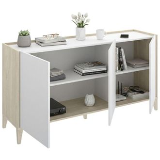 Dmora Caribou Sideboard, 2 Regale, 3 T&uuml;ren, mit F&uuml;&szlig;en, 40x150x78h cm Wei&szlig;