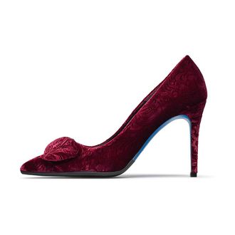 Loriblu Femme, Chaussures, Rouge, Taille: 37 EU Escarpins en Velours Damass&eacute; Rubis avec Accessoire